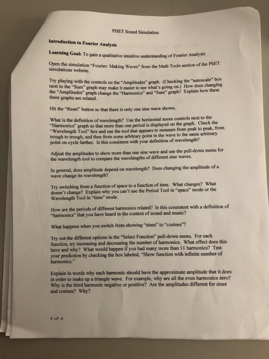 PHET Sound Simulation Introduction to Fourier | Chegg.com