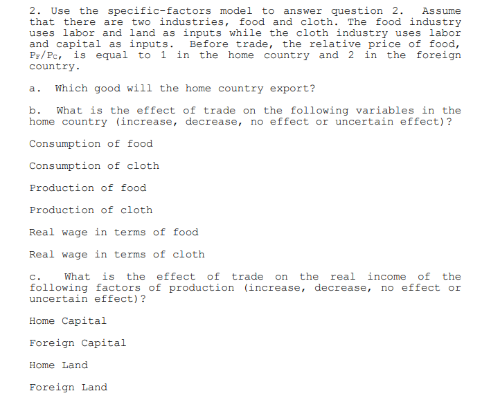Solved f. In which country is the relative price of labor, | Chegg.com