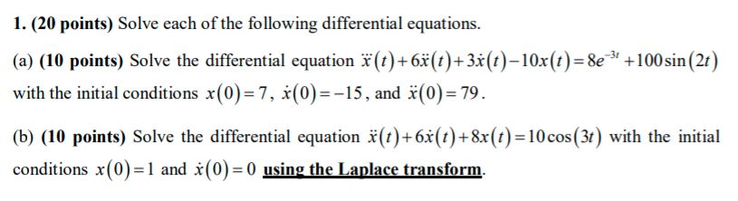 Solved 1. (20 points) Solve each of the following | Chegg.com