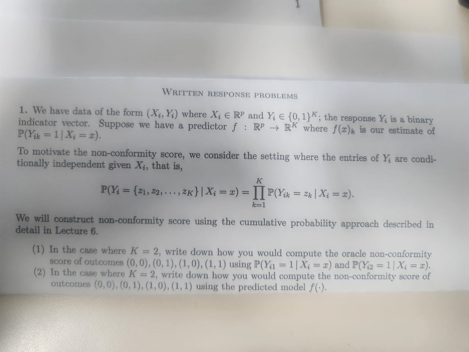Solved 1. We have data of the form (Xi,Yi) where Xi∈Rp and | Chegg.com