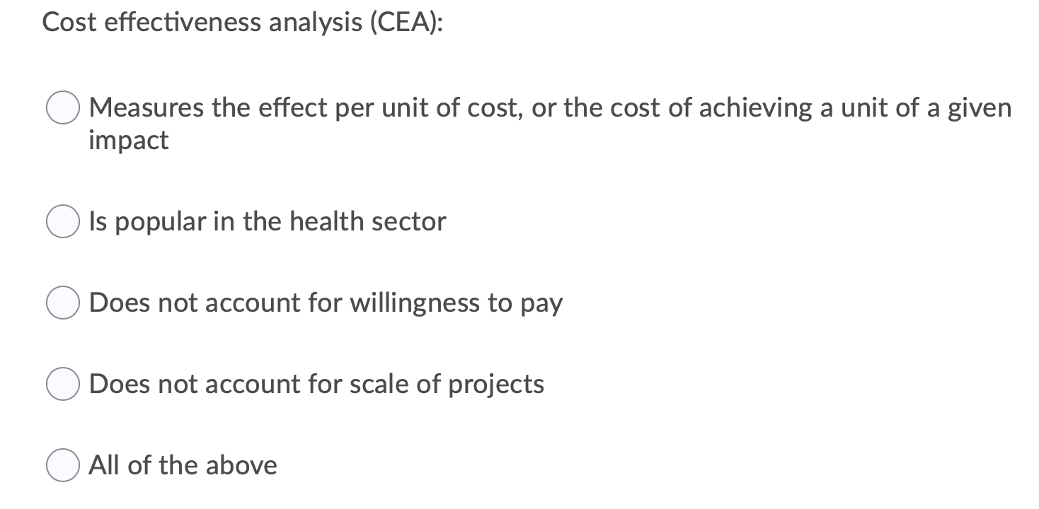 Solved Cost effectiveness analysis (CEA): Measures the | Chegg.com