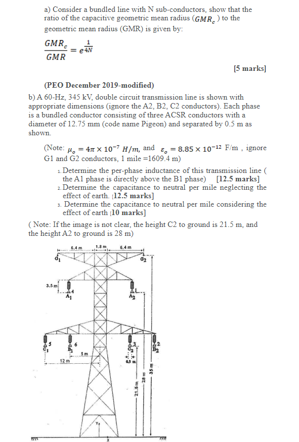 a) Consider a bundled line with N sub-conductors, | Chegg.com