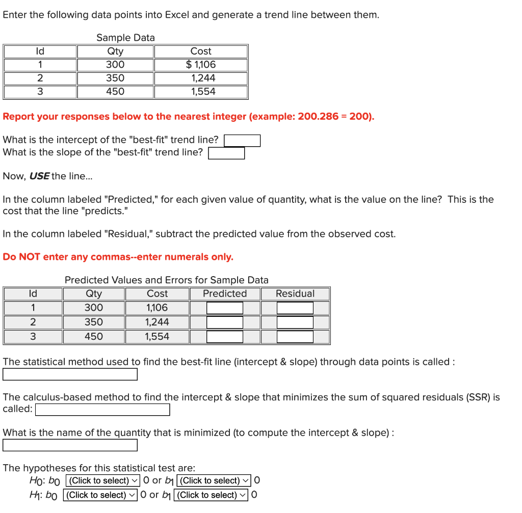 Enter the following data points into Excel and | Chegg.com