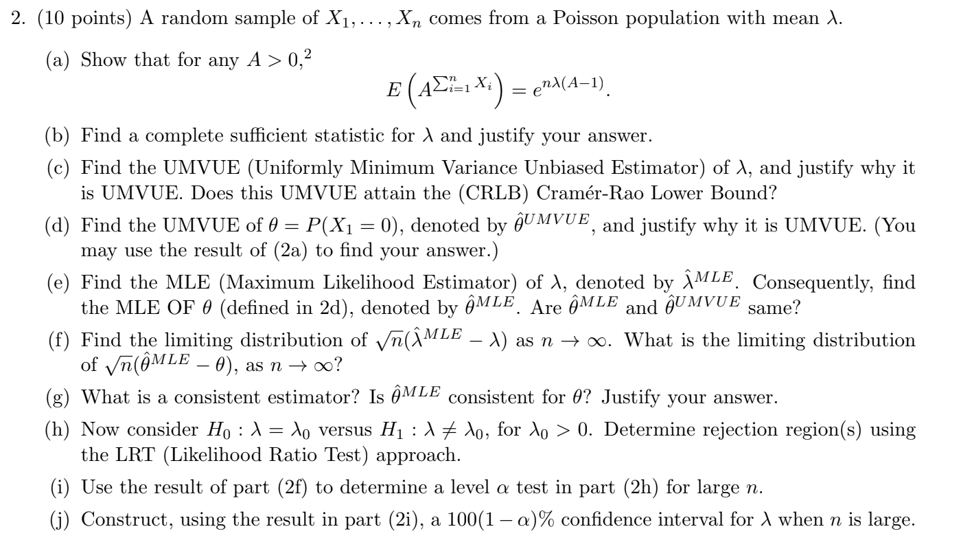 Solved (10 points) A random sample of X1,…,Xn comes from a | Chegg.com