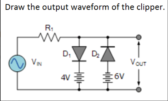 Solved Draw the output waveform of the clipper. R1 D D2 VIN | Chegg.com