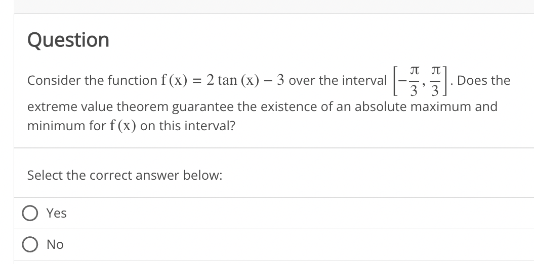 Solved Consider the function f(x)=2tan(x)−3 over the | Chegg.com