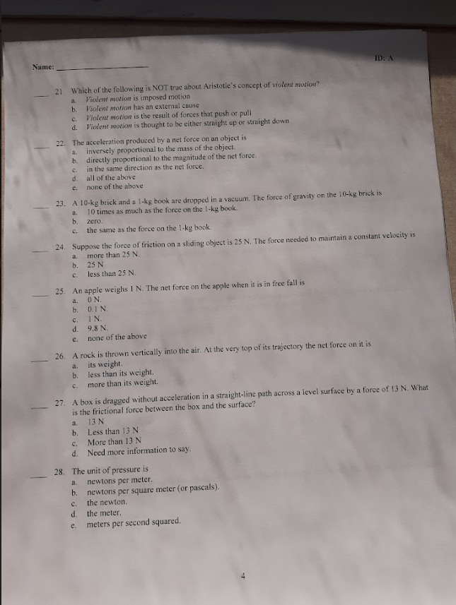 Solved ID: A Name: 21. Which of the following is NOT true | Chegg.com
