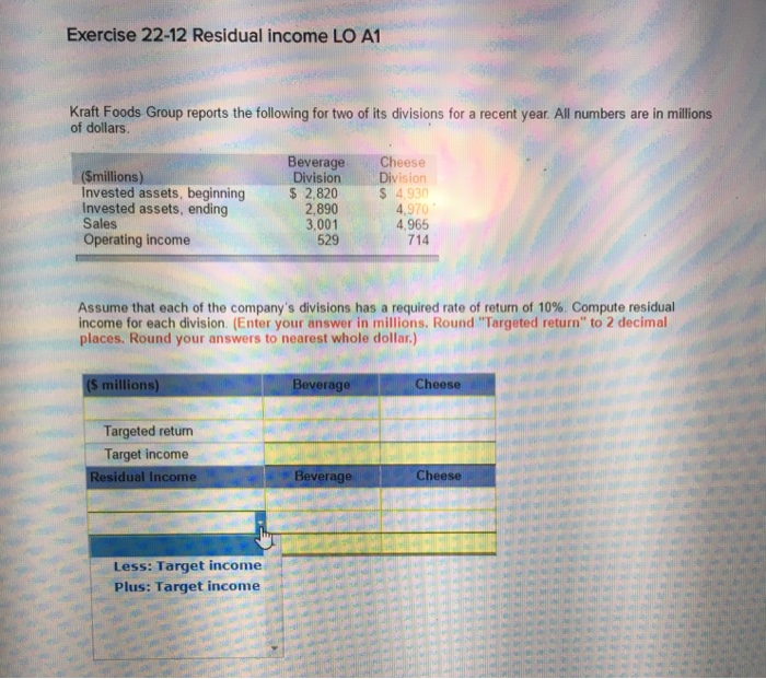 Solved value. 10.00 points Exercise 22-12 Residual income LO | Chegg.com Solved value. 10.00 points Exercise 22-12 Residual income LO | Chegg.com