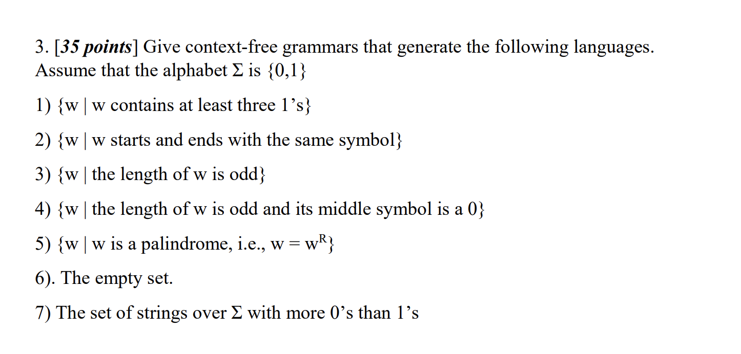 Solved 3. [35 points] Give context-free grammars that | Chegg.com