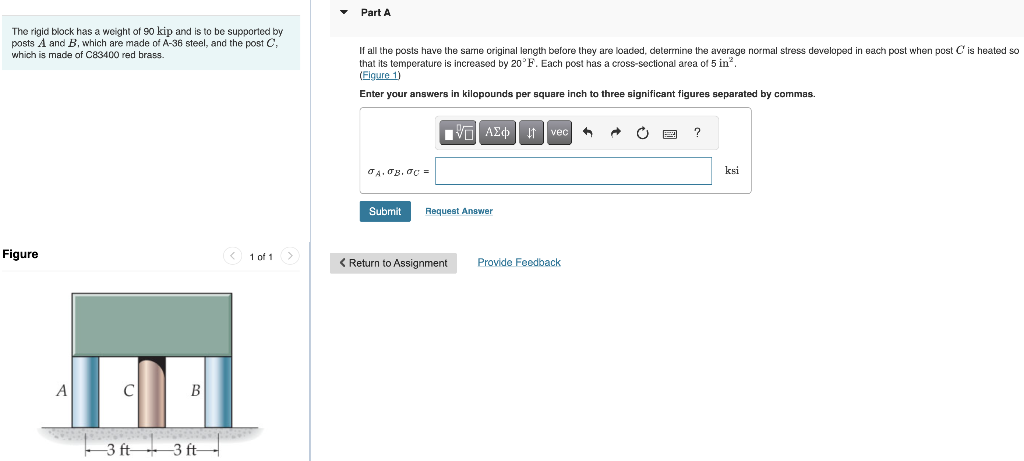 Solved The rigid block has a weight of 90 kip and is to be | Chegg.com