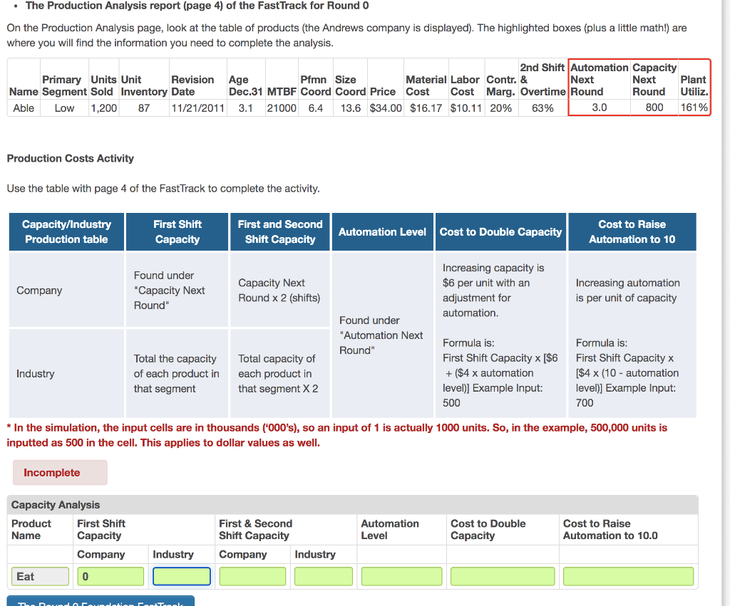 Solved • The Production Analysis report (page 4) of the | Chegg.com