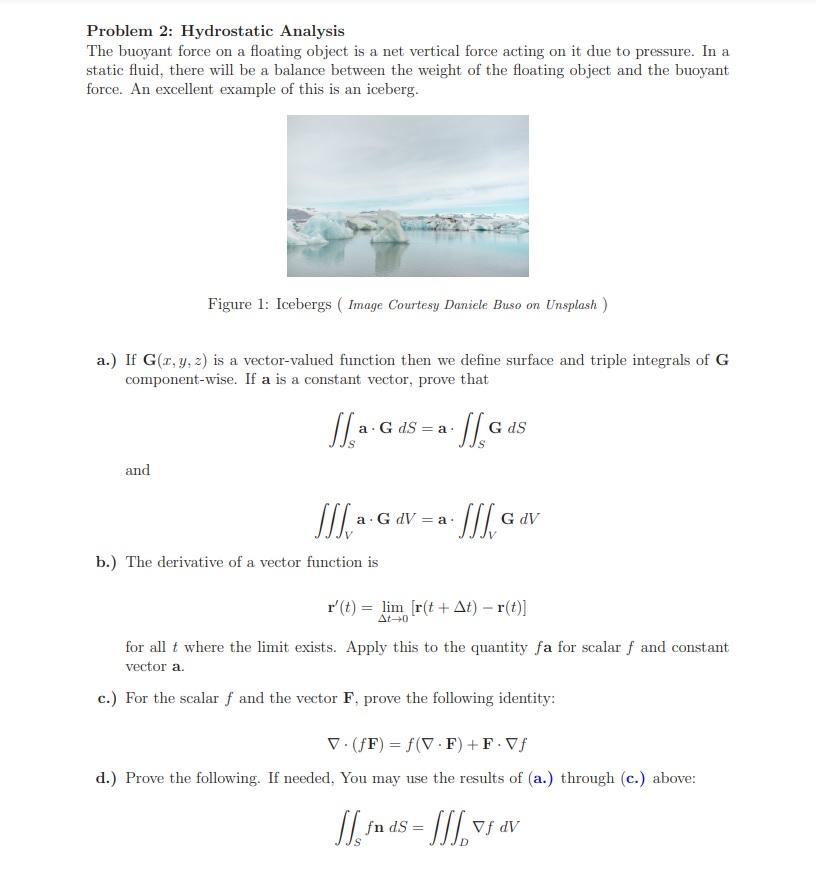 Solved Problem 2: Hydrostatic Analysis The buoyant force on | Chegg.com
