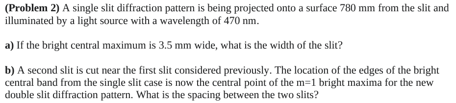 (Problem 2) A single slit diffraction pattern is | Chegg.com