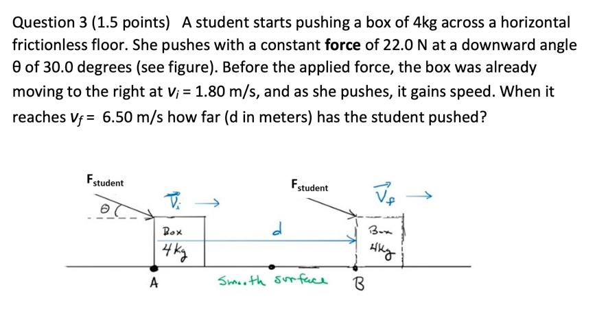 Solved Question 3 ( 1.5 points) A student starts pushing a | Chegg.com