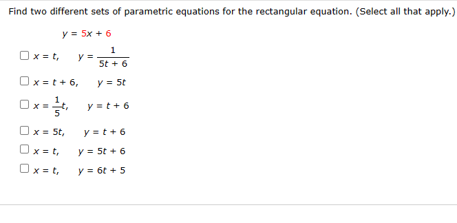 Solved Find two different sets of parametric equations for | Chegg.com