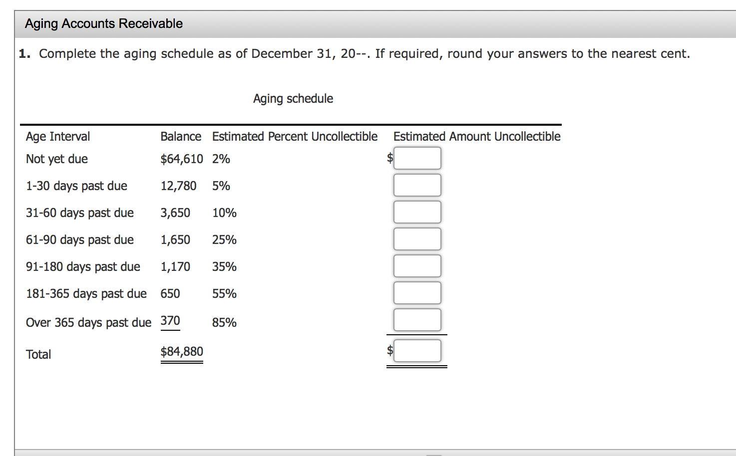 Solved Instructions Aging Accounts Receivable 1. Complete | Chegg.com