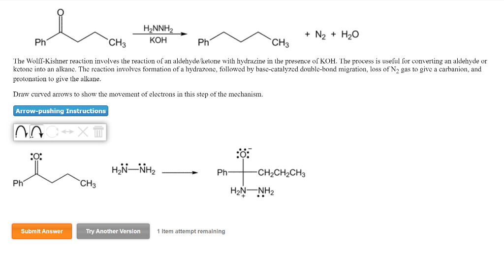 Solved H2NNH2 КОН + N2 + H20 Ph CH3 Ph The Wolff-Kishiner | Chegg.com