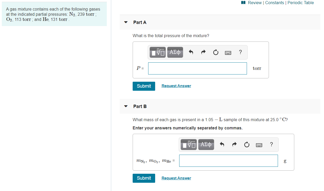 Solved MI Review Constants Periodic Table A gas mixture | Chegg.com