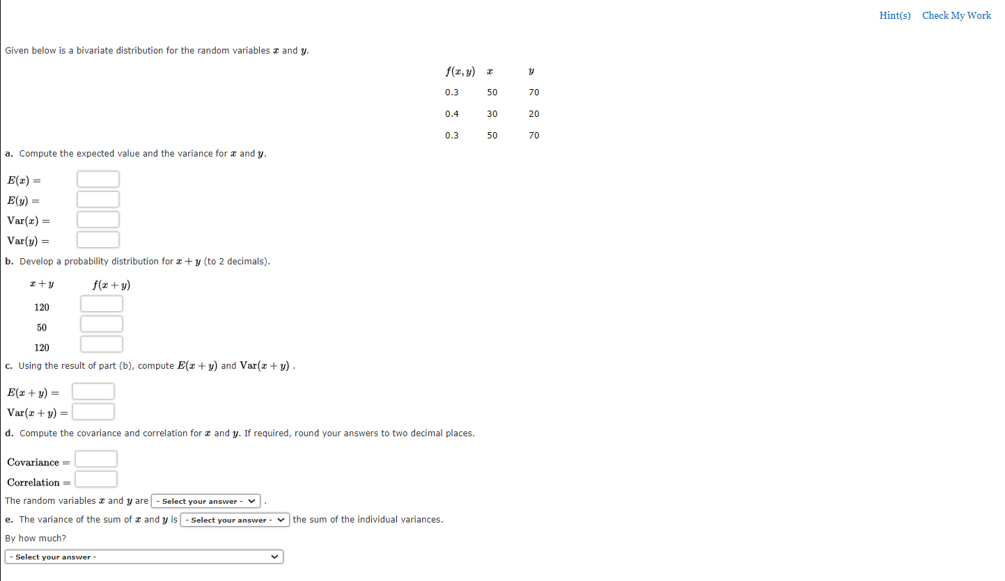 Solved Given below is a bivariate distribution for the | Chegg.com