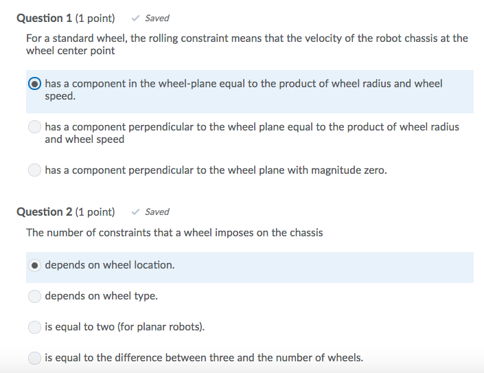 Solved Question 1 (1 point) Saved For a standard wheel, the | Chegg.com