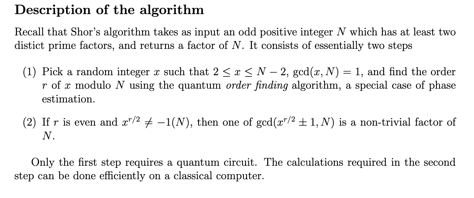 Solved Description of the algorithmRecall that Shor's | Chegg.com