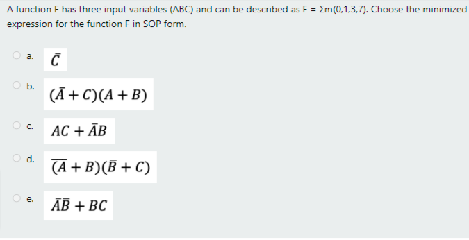 Solved A function F has three input variables (ABC) and can | Chegg.com