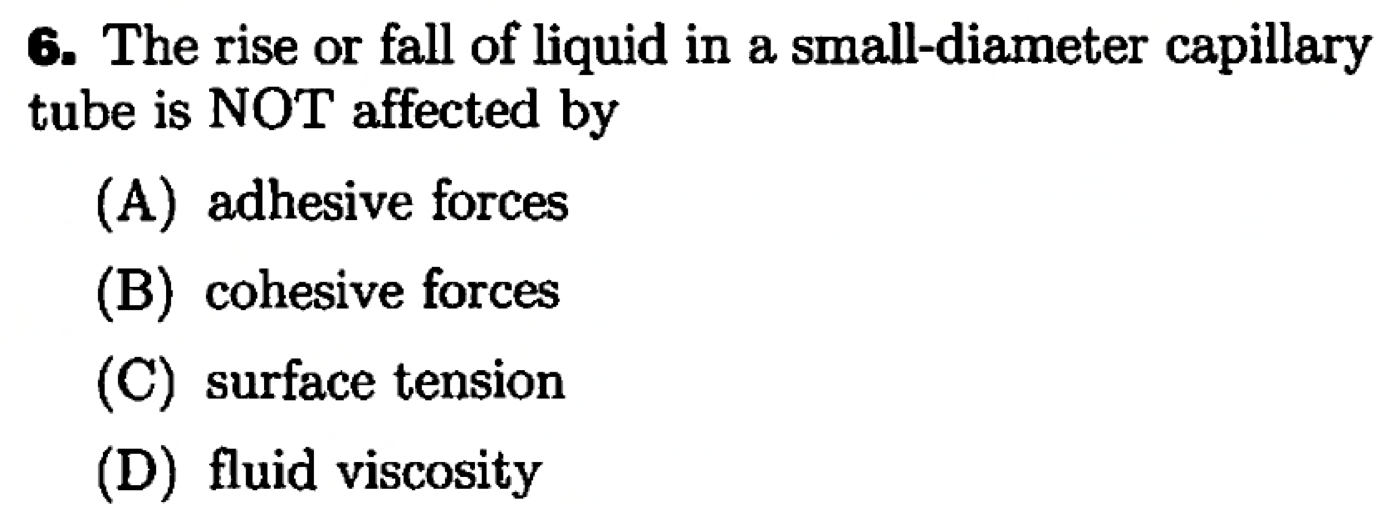 Solved 6. The rise or fall of liquid in a small-diameter | Chegg.com