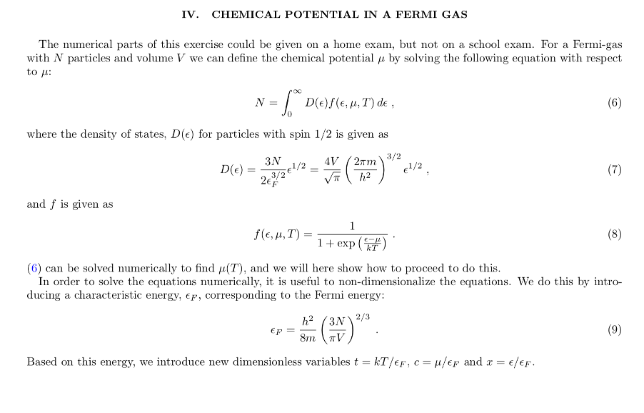 Solved IV. CHEMICAL POTENTIAL IN A FERMI GAS The numerical | Chegg.com