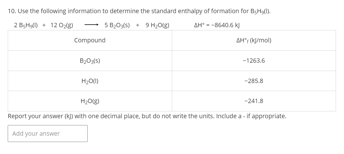 Solved 10. Use the following information to determine the | Chegg.com