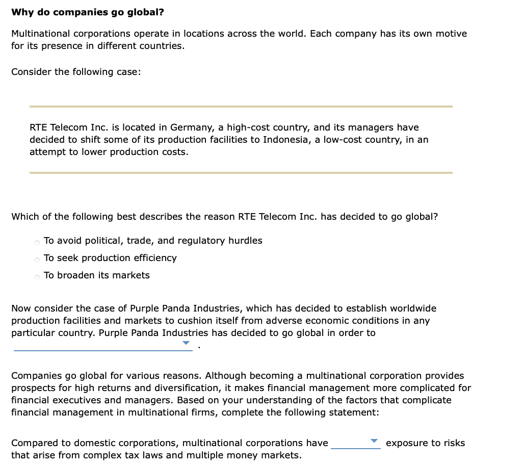 Solved Why do companies go global? Multinational | Chegg.com
