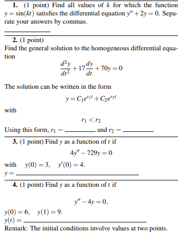 Solved 1. (1 point) Find all values of k for which the | Chegg.com