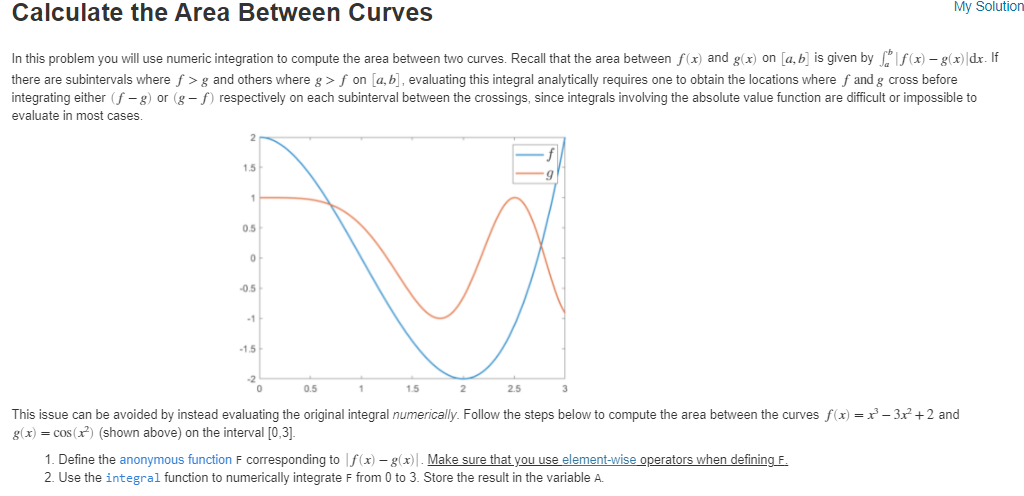 Solved Calculate the Area Between Curves My Solutior In this | Chegg.com
