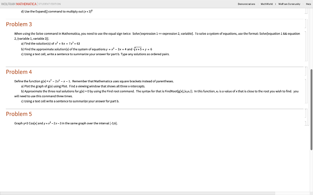 Solved WOLFRAM MATHEMATICA STUDENT EDITION Demonstrations | Chegg.com