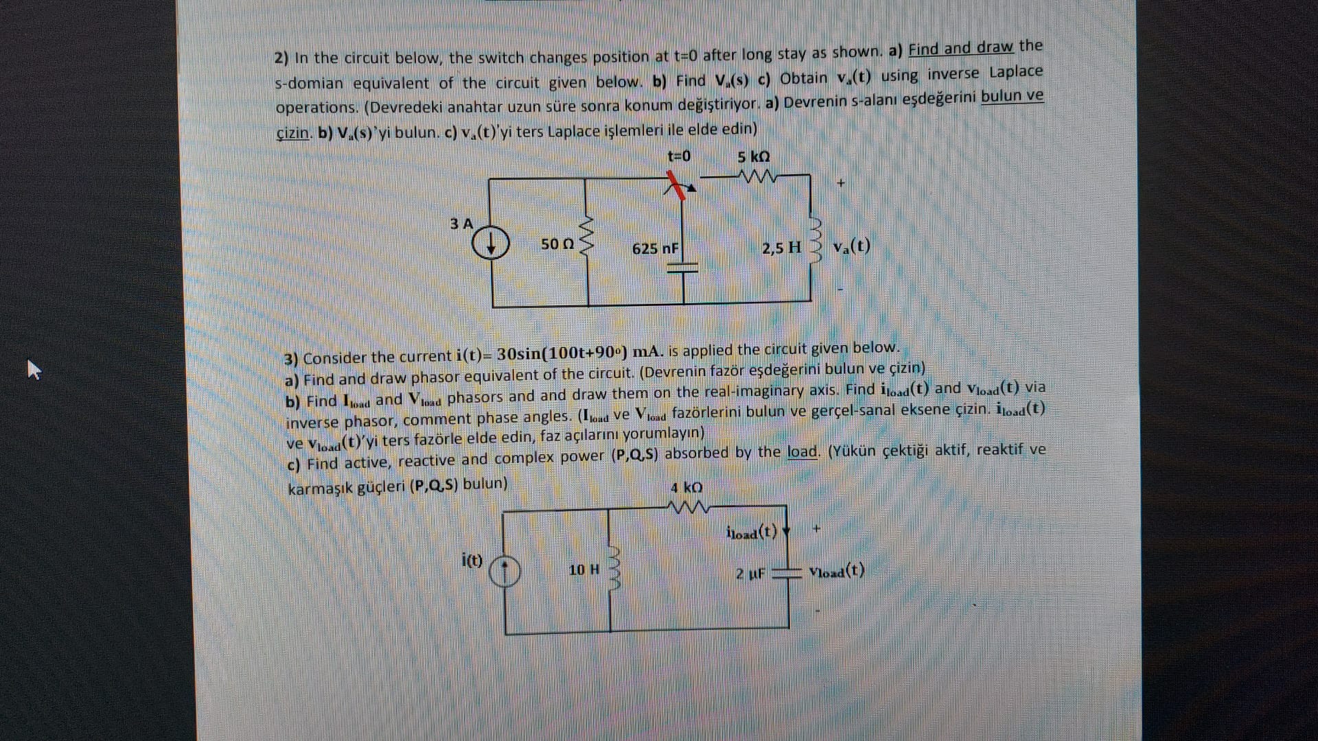 Solved 2) In the circuit below, the switch changes position | Chegg.com