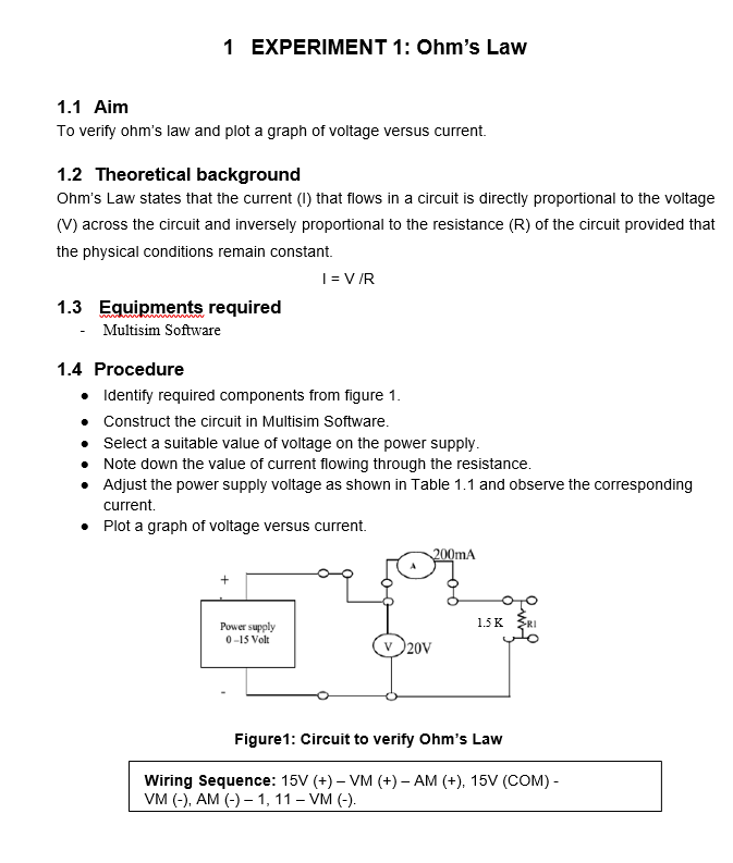 1.1 Aim To verify ohm's law and plot a graph of | Chegg.com