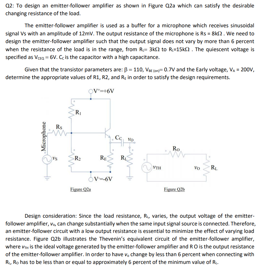 Solved Q2: To design an emitter-follower amplifier as shown | Chegg.com