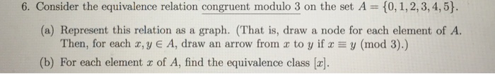 Solved Consider the equivalence relation congruent modulo 3 | Chegg.com