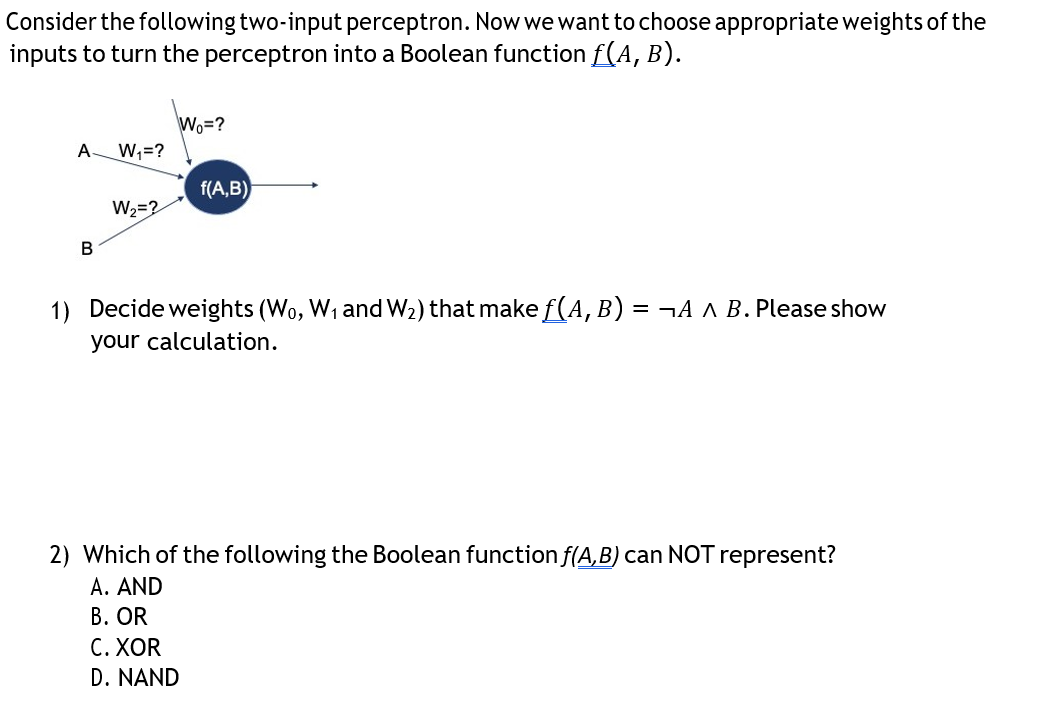 Solved Consider the following two-input perceptron. Now we | Chegg.com