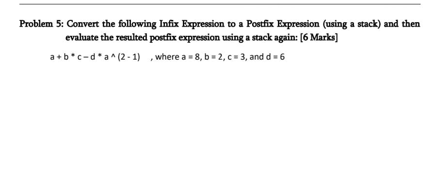 Solved Problem 5: Convert the following Infix Expression to | Chegg.com