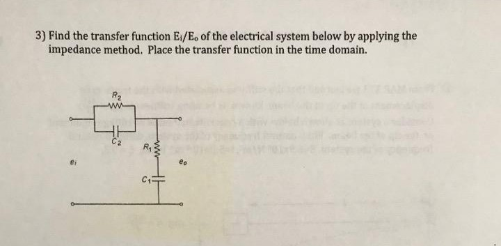 Solved 3) Find the transfer function Ei/Eo of the electrical | Chegg.com