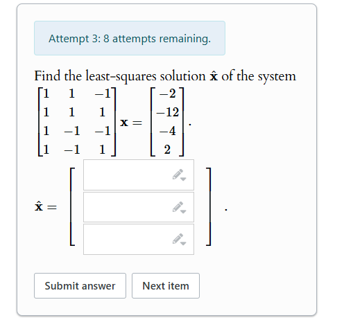 Solved by an EXPERT Attempt 3: 8 ﻿attempts remaining.Find the | Chegg.com