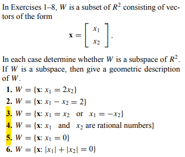 Solved In Exercises 1-8, W is a subset of R2 consisting of | Chegg.com
