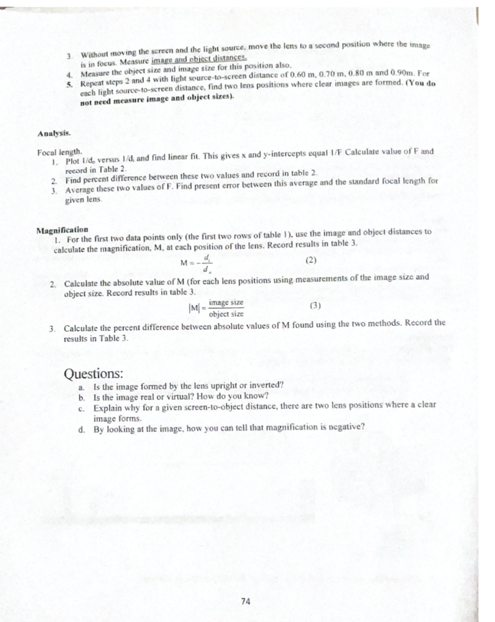 Solved Name Tablel. Image and Object Distances dem dom | Chegg.com
