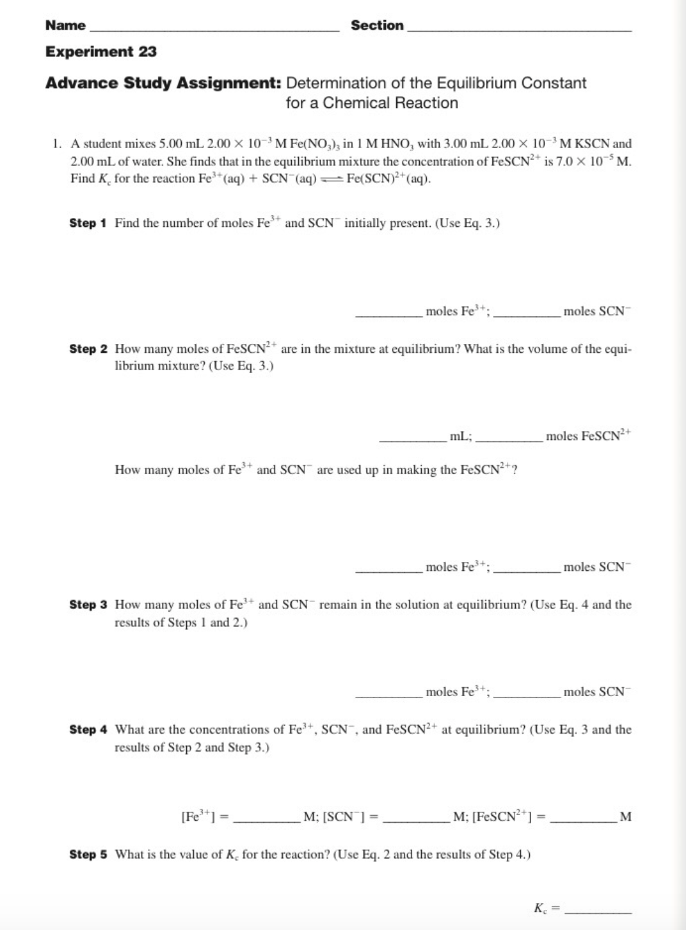 Solved Name Section Experiment 23 Advance Study Assignment: | Chegg.com