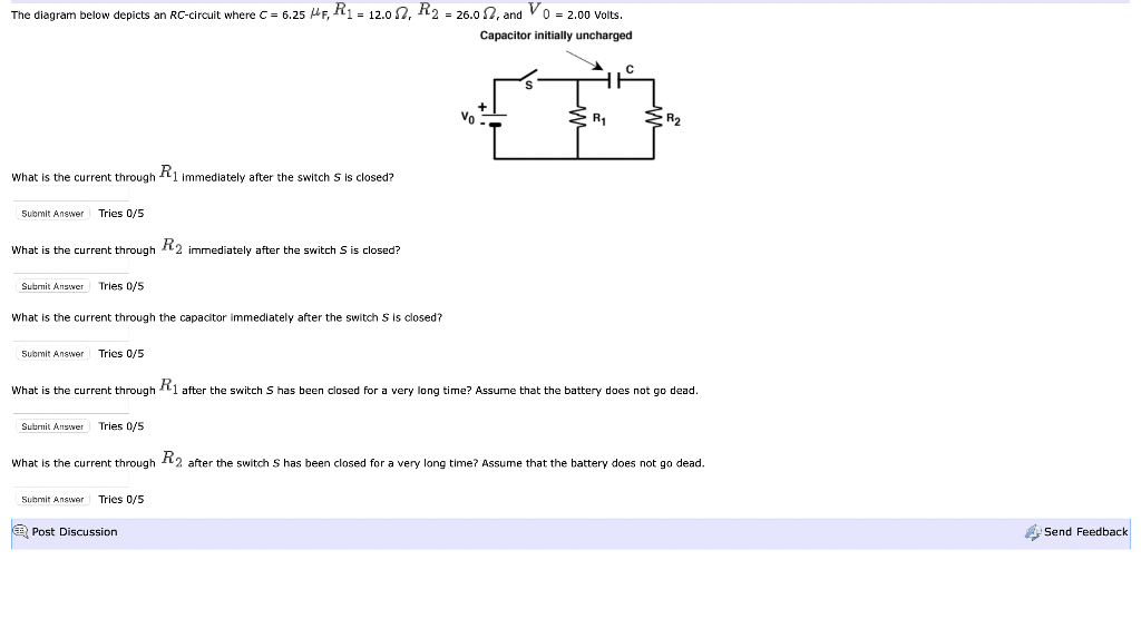 Solved The diagram below depicts an RC-circuit where C = | Chegg.com