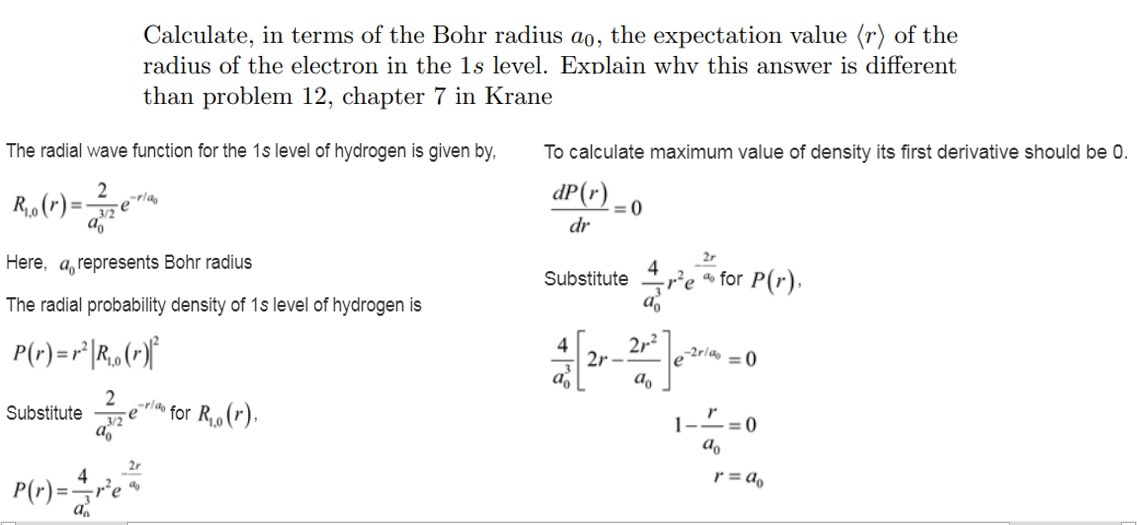 Solved Calculate, in terms of the Bohr radius ao, the | Chegg.com