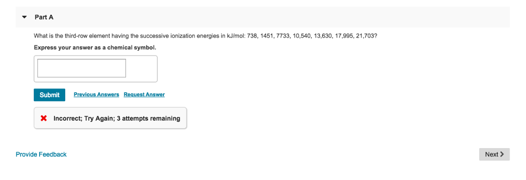 Solved Part A What is the third-row element having the | Chegg.com