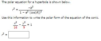 Solved The polar equation for a hyperbola is shown below. 62 | Chegg.com