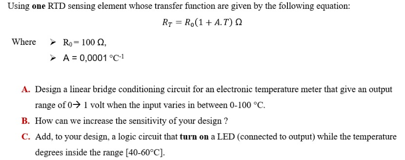 Using one RTD sensing element whose transfer function | Chegg.com