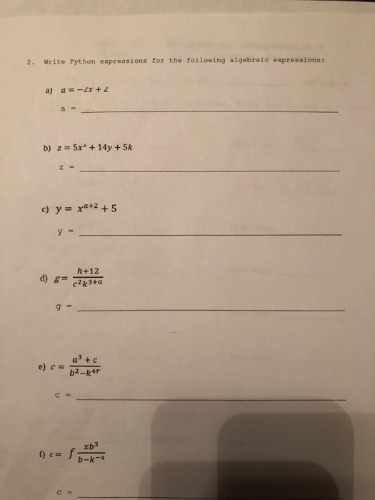 Solved 2. Write Python expressions for the following | Chegg.com